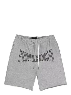 PURPLE BRAND Logo-print Raw-hem Cotton Shorts - Grey