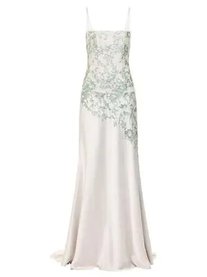 Costarellos Jennan Sequin-embellished Lace Satin Maxi Gown - Green