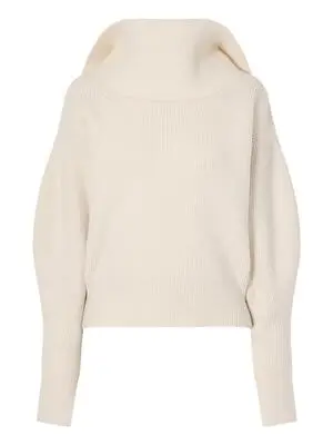 Givenchy Ribbed Wool-blend Sweater With Sculptural Padded Collar - Neutrals
