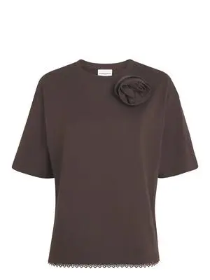 Claudie Pierlot Cotton Floral Appliqué T-shirt - Brown