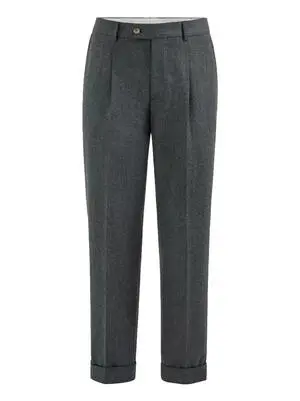 Brunello Cucinelli Virgin Wool Flannel Trousers With Pleat - Grey