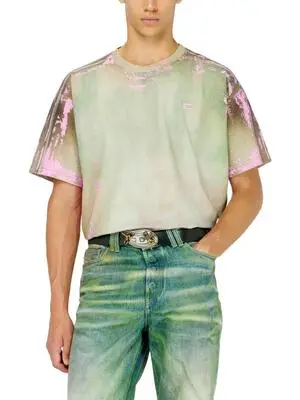 DIESEL® T-shirt In Cracked Leather-effect Jersey - Neutrals