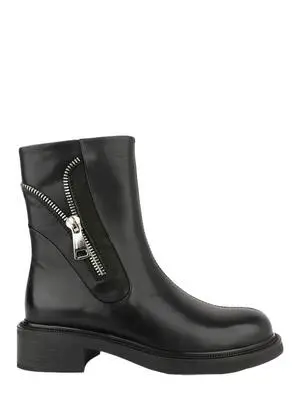 LINDA BAUMANN Leather Zip Detail Boots - Black