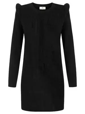 Elisabetta Franchi Mini Dress In Knit Fabric With 3d Details - Black