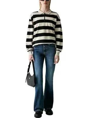 ADIDAS Striped Quarter-Zip Polo Shirt