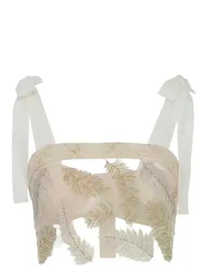 Elisabetta Franchi Tulle And Feather Appliqué Top - Neutrals