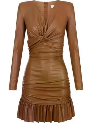 Elisabetta Franchi Leather-effect Mini Dress With Flounce Detail - Brown