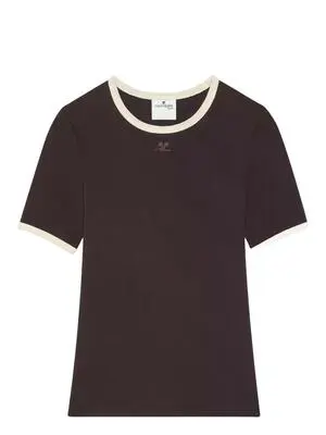 COURREGES Contrast-trim Logo Embroidered T-shirt - Brown