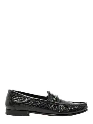 TOM FORD Crocodile-effect T-bar Loafers - Black
