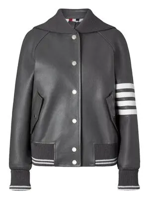 Thom Browne Leather 4-bar Oversized Blouson Jacke - Grey