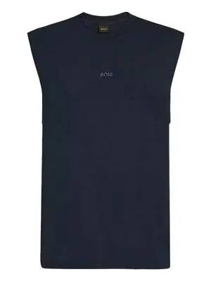 BOSS Logo Embroidered Sleeveless Cotton T-shirt - Blue