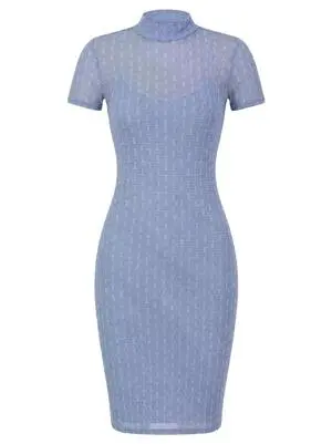 Hugo Geometric-mesh High-neck Mini Dress - Blue