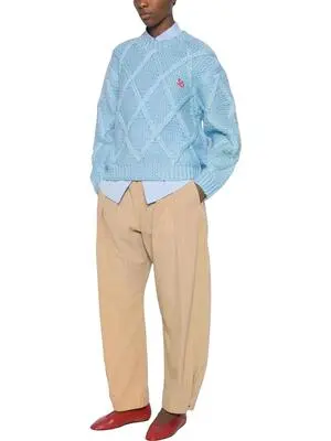Stine Goya Cable-knit Embroidered-logo Sweater - Blue