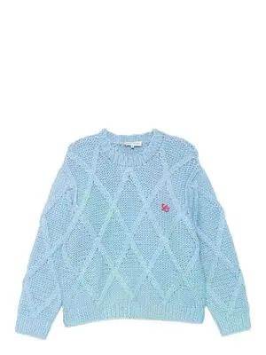 Stine Goya Cable Knit Embroidered Logo Sweater - Blue