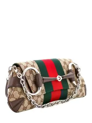 Gucci Horsebit Nm Web Chain Clutch Gg Canvas Medium Shoulder Bag - Brown