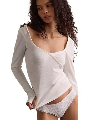 INTIMATELY Ribbed Wrap Top With Ruffle Trim - Clean Ivory