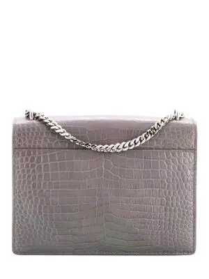 Saint Laurent Sunset Crocodile Embossed Leather Medium Crossbody Bag - Grey