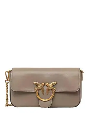 Pinko Love Birds-hardware Leather Crossbody Bag - Grey