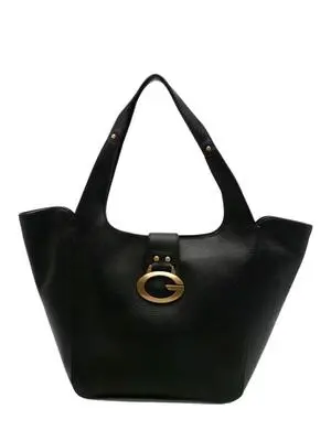 Guess Logo-plaque Pebbled-leather Tote Bag - Black