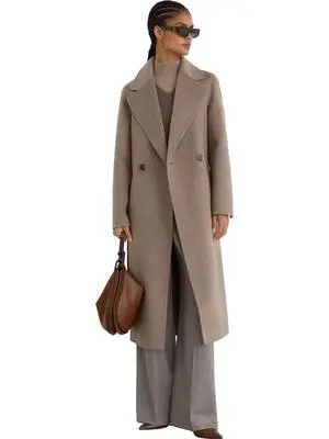 REISS Wool-blend Double-breasted Coat With Cashmere - Beige