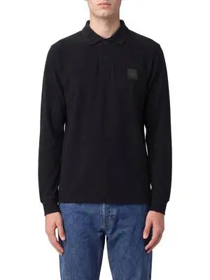 Stone Island Slim Fit Long-sleeved Cotton Polo With Compass Logo - Black