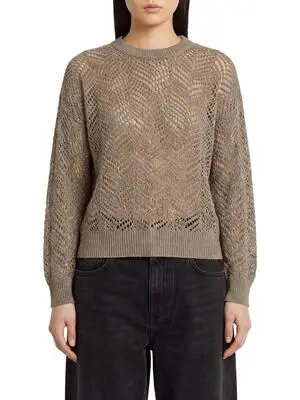 Brunello Cucinelli Openwork Mohair Crew Neck Sweater - Grey 1