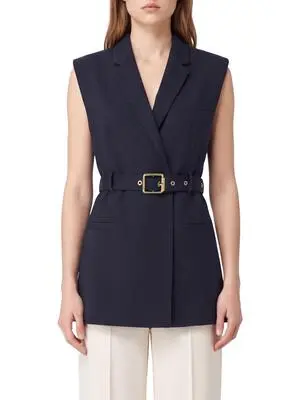 Pinko Pinko Tailored Wool-Blend Vest With Belt Blue