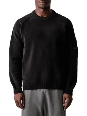 C.P. COMPANY Cotton Crewneck Sweater With Applied Logo And Ribbed Trims - Black