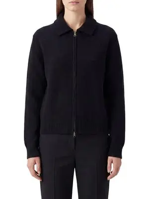 LISA YANG Pure Cashmere Zip-up Polo Sweater - Black