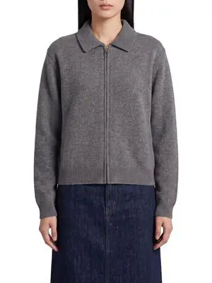 LISA YANG Pure Cashmere Zip-up Polo Sweater - Grey