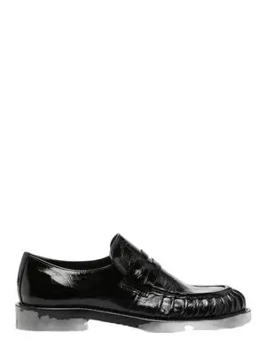 GUGLIELMO ROTTA Ruched Patent Leather Loafers - Black