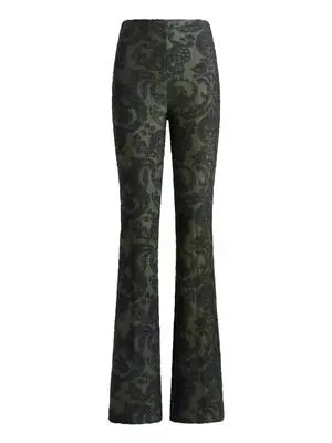 Etro Flared Chenille Jacquard Trousers With Paisley Motif - Green