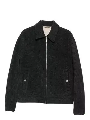 Eleventy Ribbed-knit Panelled Wool Jacket - Grey