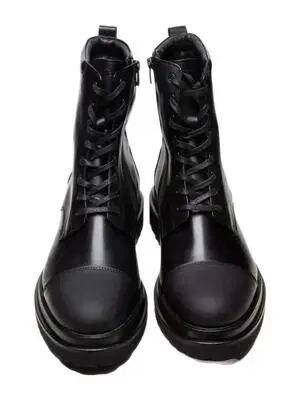 POCHE PARIS Lace-up Panelled Ankle Boots - Black