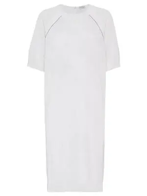 Brunello Cucinelli Monili-trim Knit-cotton T-shirt Dress - Neutrals