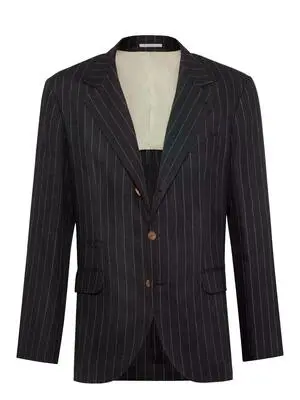 Brunello Cucinelli Chalk-stripe Linen Blazer - Black
