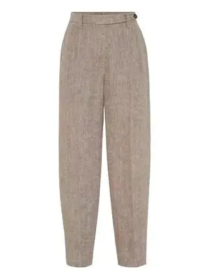 Brunello Cucinelli Tailored Linen Trousers - Brown