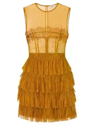 Elisabetta Franchi Crepon And Floral Lace Mini Dress - Yellow