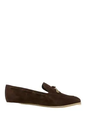 Guess Suede Loafers With Logo Charm - Brown