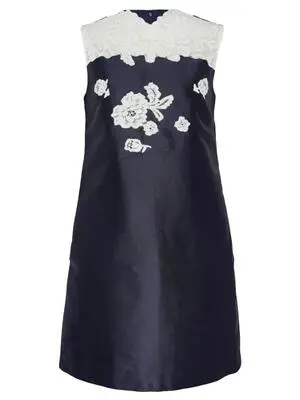 SELF-PORTRAIT Guipure Lace Appliqué Shift Mini Dress - Blue