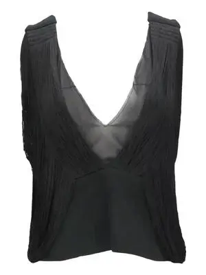 TOM FORD Fringe-trimmed V-neck Blouse - Black