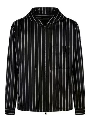 Moncler Striped Hooded Shirt Jacket - Blue