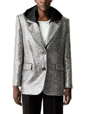 PINKO Sequin-Embellished Herringbone Blazer With Hood