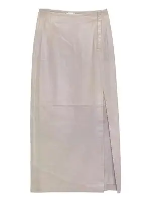 ALYSI Side-slit Leather Skirt - Grey