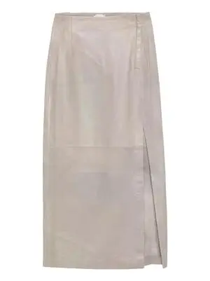 ALYSI Side-slit Leather Skirt - Grey