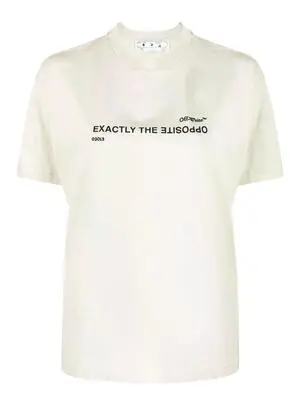 Off-White Beige Cotton Slogan Print T-shirt - Grey
