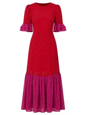 ROSE & NANCY Saphi Polka Dot Midi Dress - Red