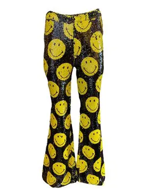 ANY OLD IRON X Smiley Reversible Sequin Flare Trousers - Yellow/black