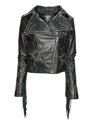 ANY OLD IRON Black / Silver Silver Studded Starburst Leather Jacket - Black/silver