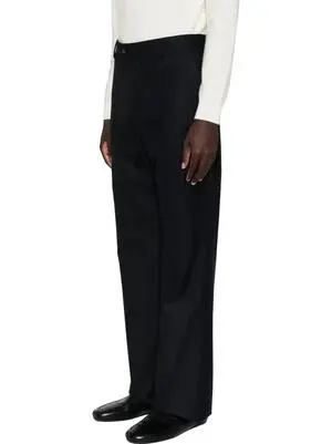 SPINA Dark Wool Herringbone Wide-leg Trousers - Blue